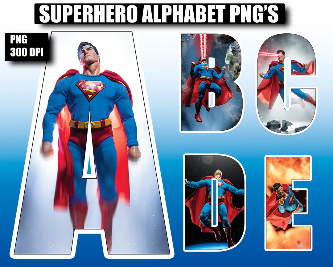 156 Images - 6 Variations of Superhero Alphabet Letters in PNG File ...