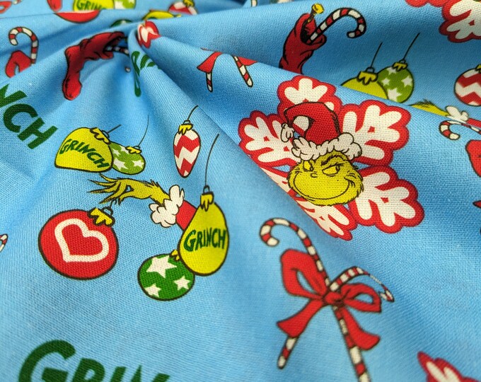 100% Cotton - Licenced Fabric Prints - Dr Seuss - the Grinch Christmas ...