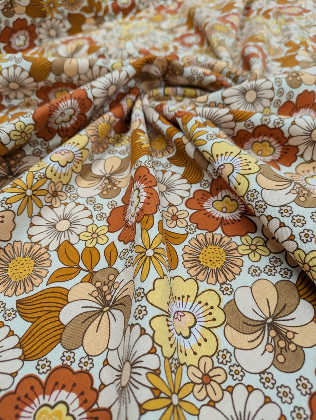 Retro Floral Cotton Jersey - Fabric by the Meter - Fabric by the Half ...