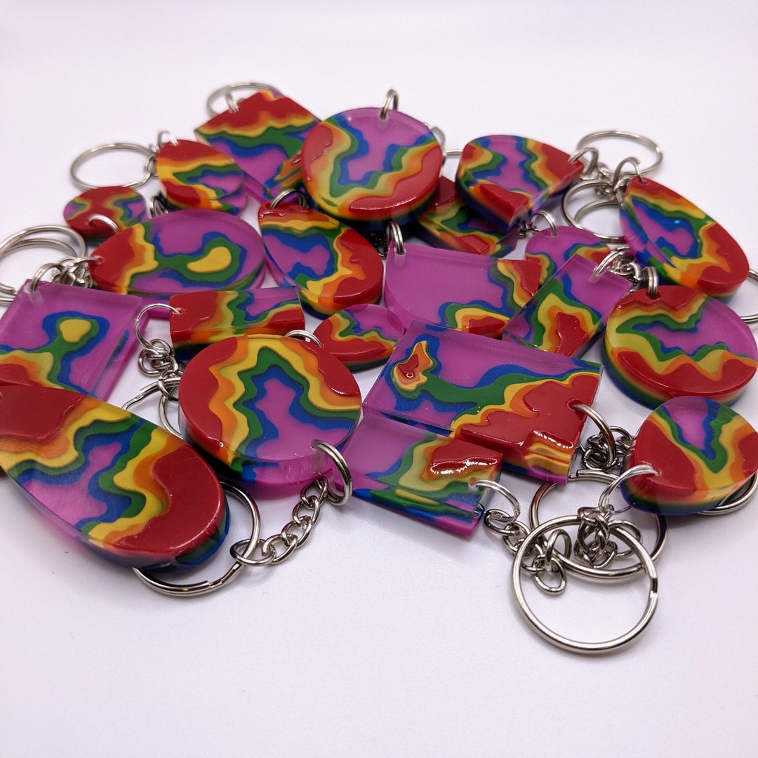Random Selection Handmade Rainbow Resin Keyrings Bag Charms School ...