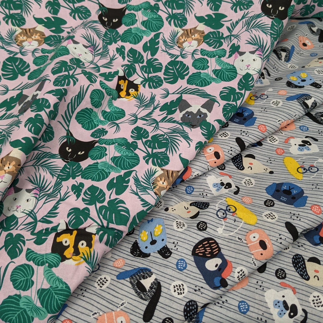 Animal Cotton Fabric by the Meter Pet Fabric Cats & Dogs Quilting ...