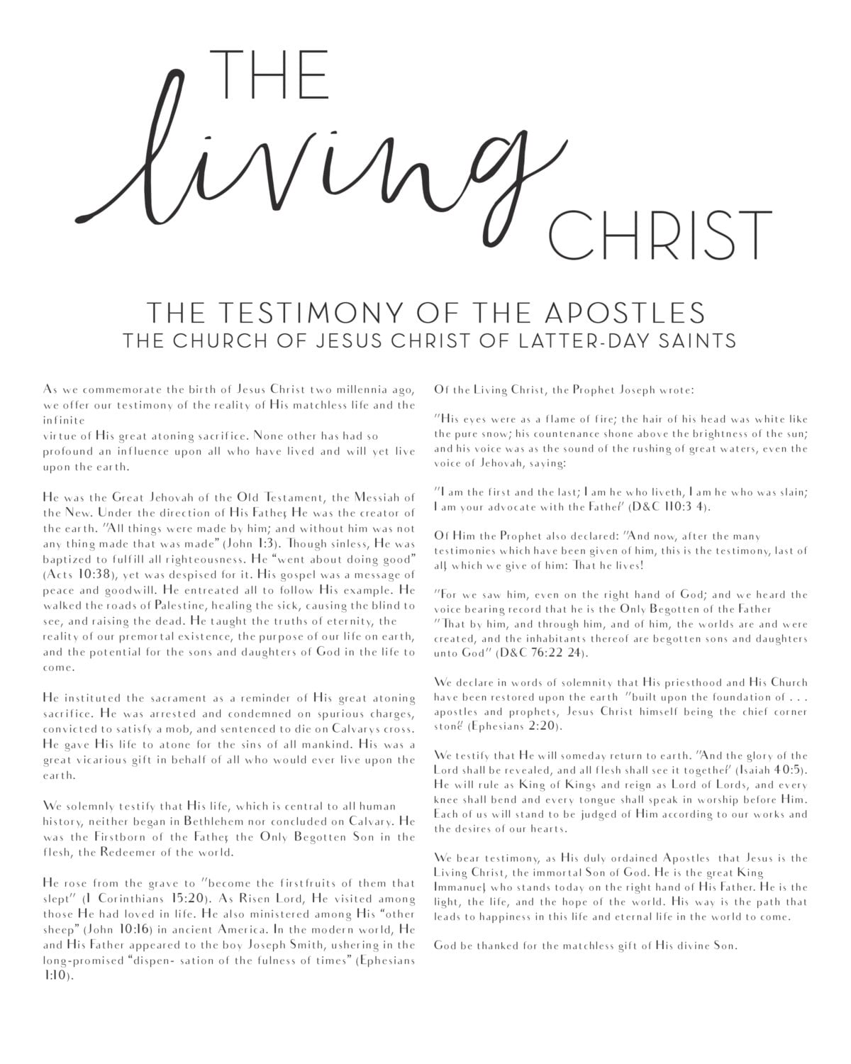 LDS The Living Christ Digital Print, Printable File, Digital Print file ...