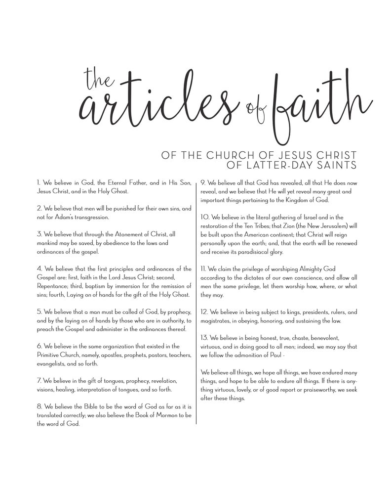 The Articles of Faith LDS Script Printable, Digital Download, Modern ...