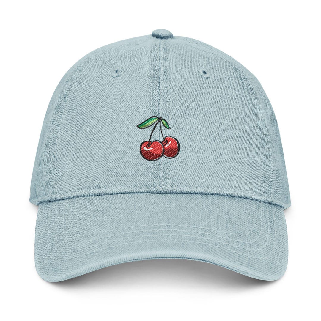 Cherry Embroidered Denim Hat, Trendy Cap for Casual Wear, Gift for Her ...
