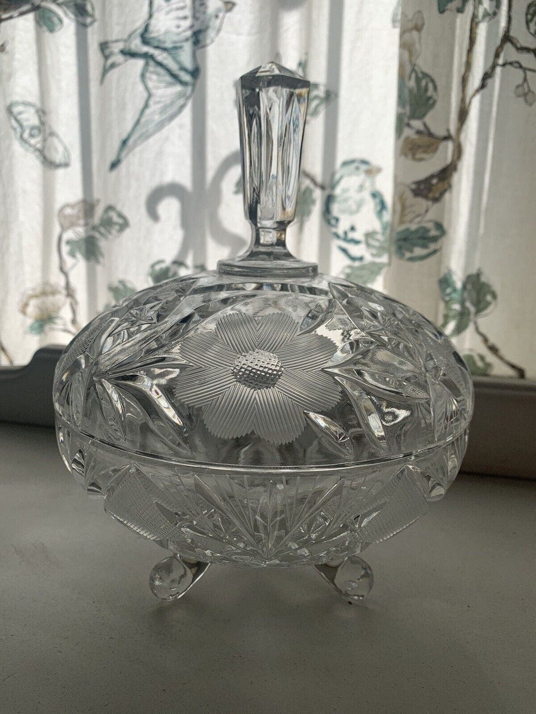 Antique CRYSTAL Footed, Deeply Etched, Candy Dish With Lid - Etsy