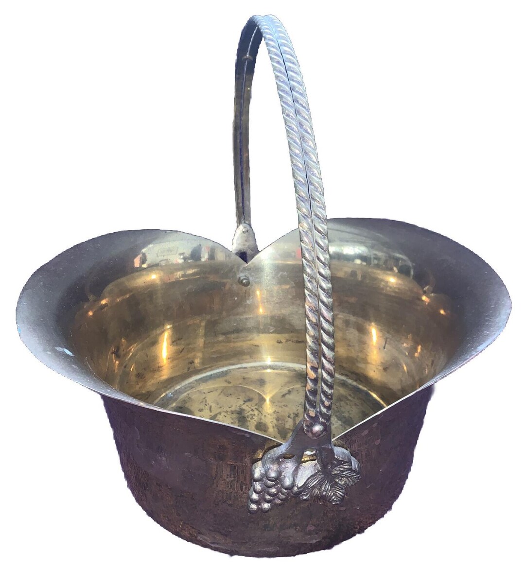 Large Vintage Scoop Side Solid BRASS Basket With Handle & Untouched ...