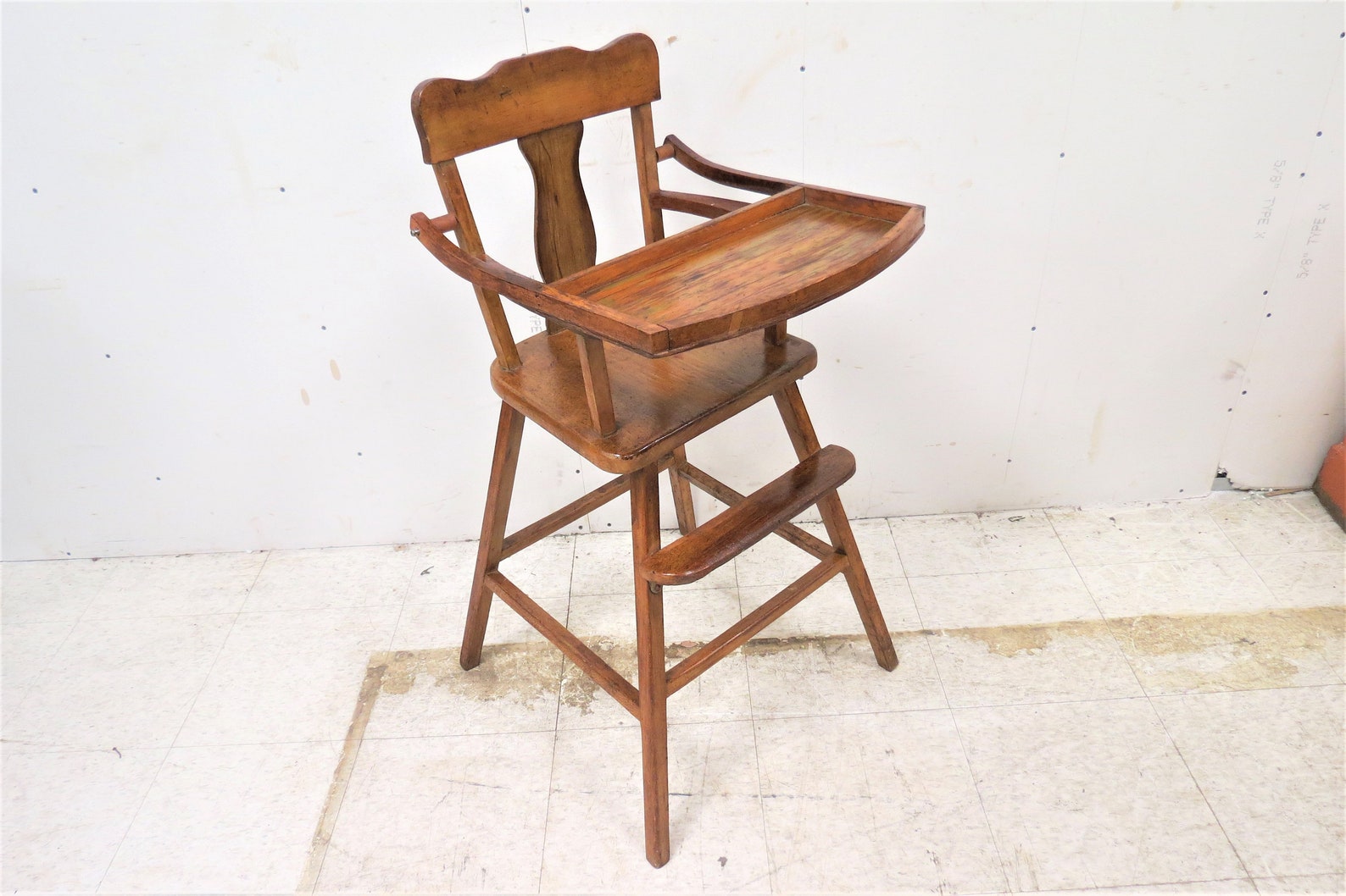 Antique High Chair Wooden High Chair With Removable Enamel - Etsy