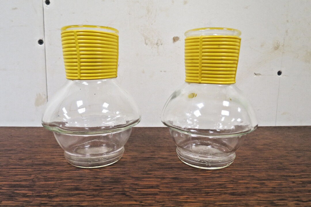 2 Vintage Mckee Hottle Glasbake Clear Glass Bottles With Yellow Band ...
