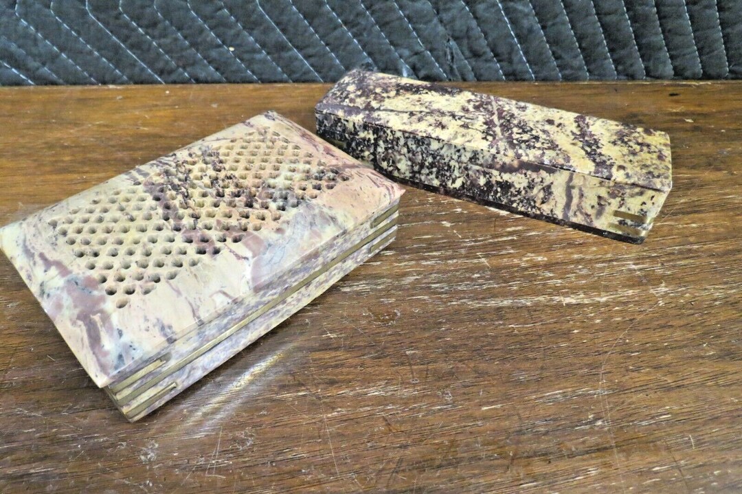 2 Marble Trinket Boxes Similar Designs One W/ Hinged Lid, One W/ Pull ...