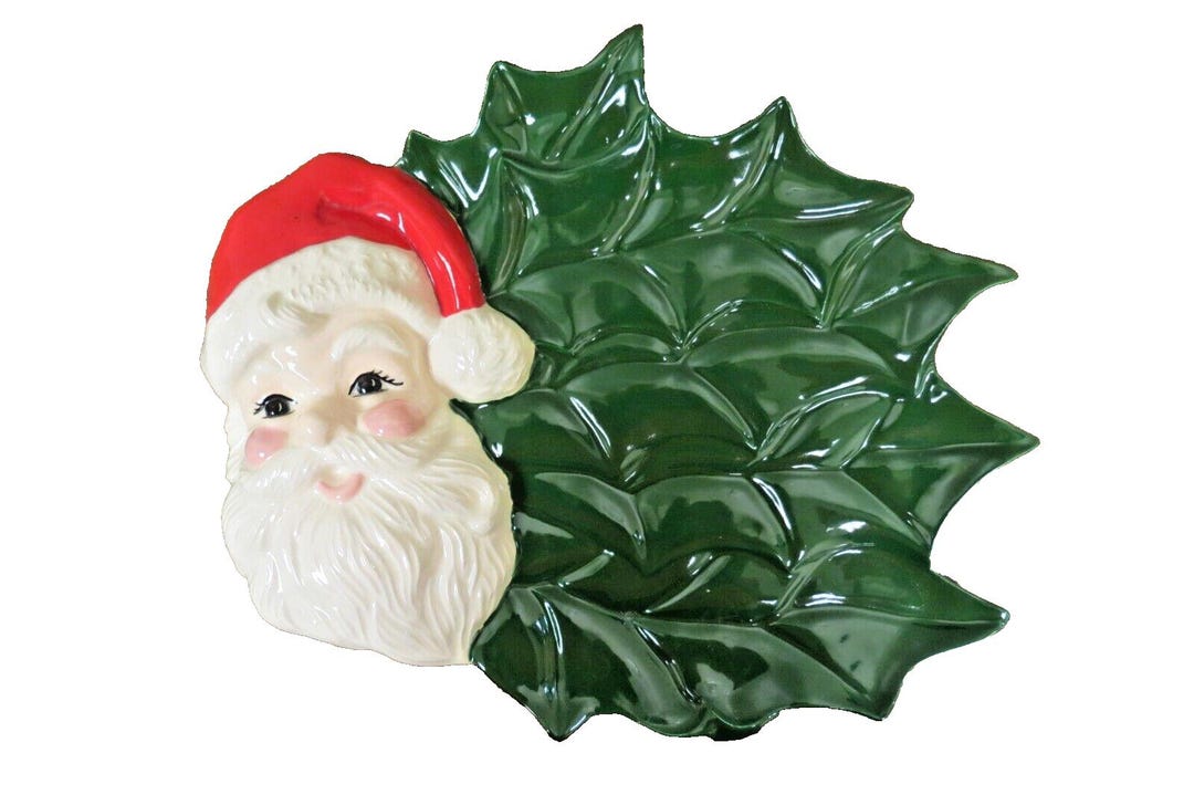 Vintage Christmas Santa Claus Ceramic Candy Dish Cookie Tray Macky ...