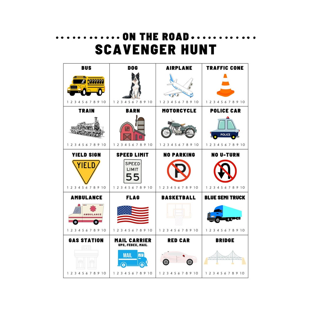 On the Road Printable Scavenger Hunt - Etsy