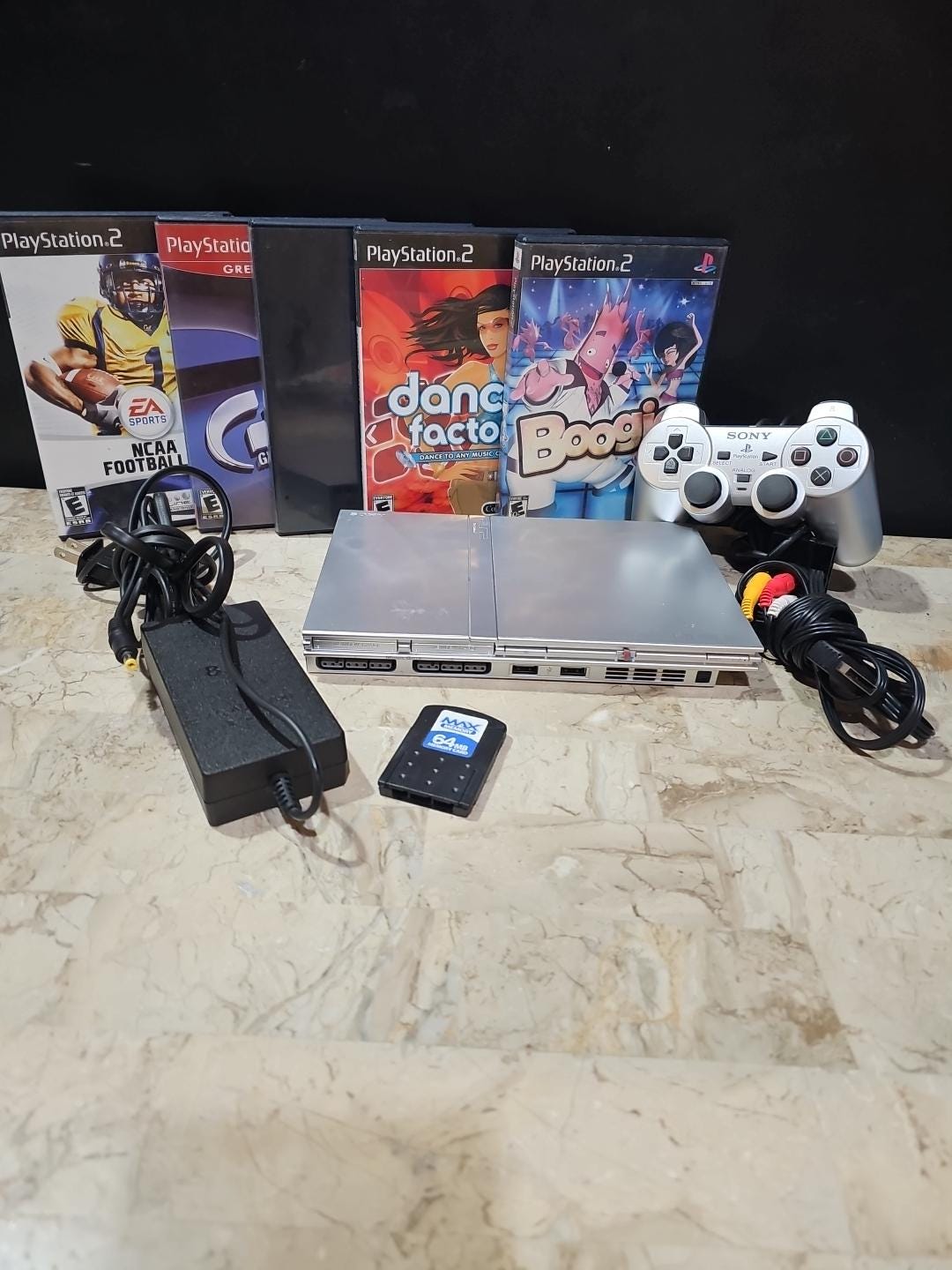 Sony Playstation 2, PS2 Slim Silver Console Bundle W/5 Games. Tested ...