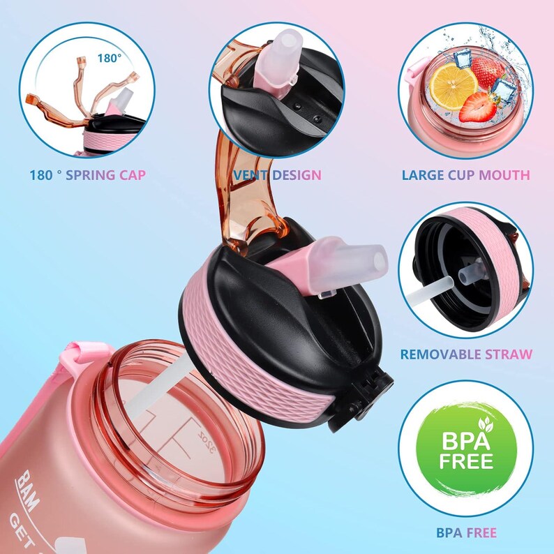 1L Water Bottle,32oz Motivational Sports Water Bottle With Time ...