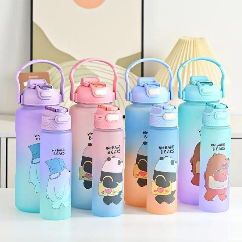 2 Motivational Water Bottle Time Marker With Straw, Leakproof BPA Free ...