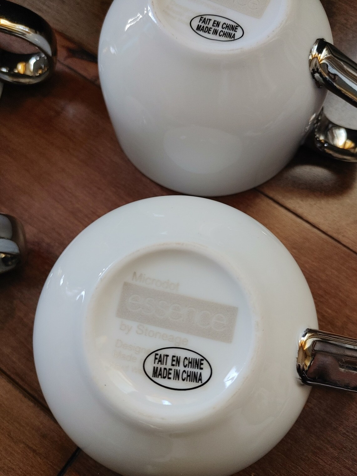 4 ESSENCE by Stoneage Coffee Mug Tea Cup 1 Cup White With Silver Handle ...