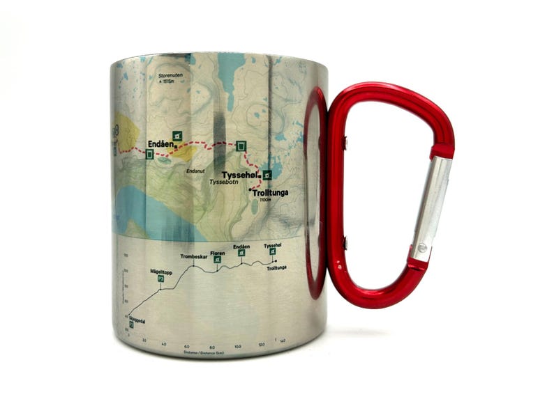 Trolltunga Trail Map Carabiner Coffee Mug Trail Map, Hiking Trekking ...