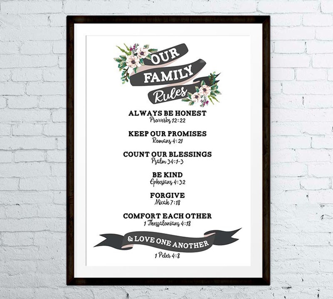 Christian Family Rules Family Rules Wall Art, Family Rules Print ...