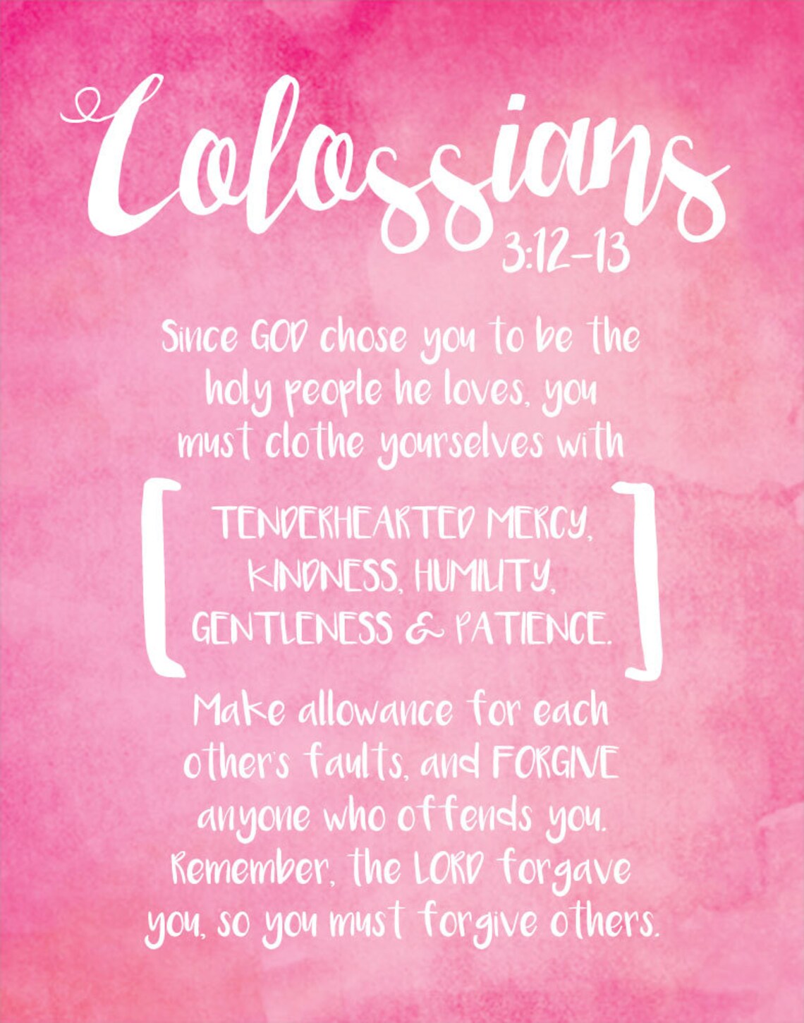 Colossians 3:12-13 Clothe yourselves with tenderhearted mercy. | Etsy