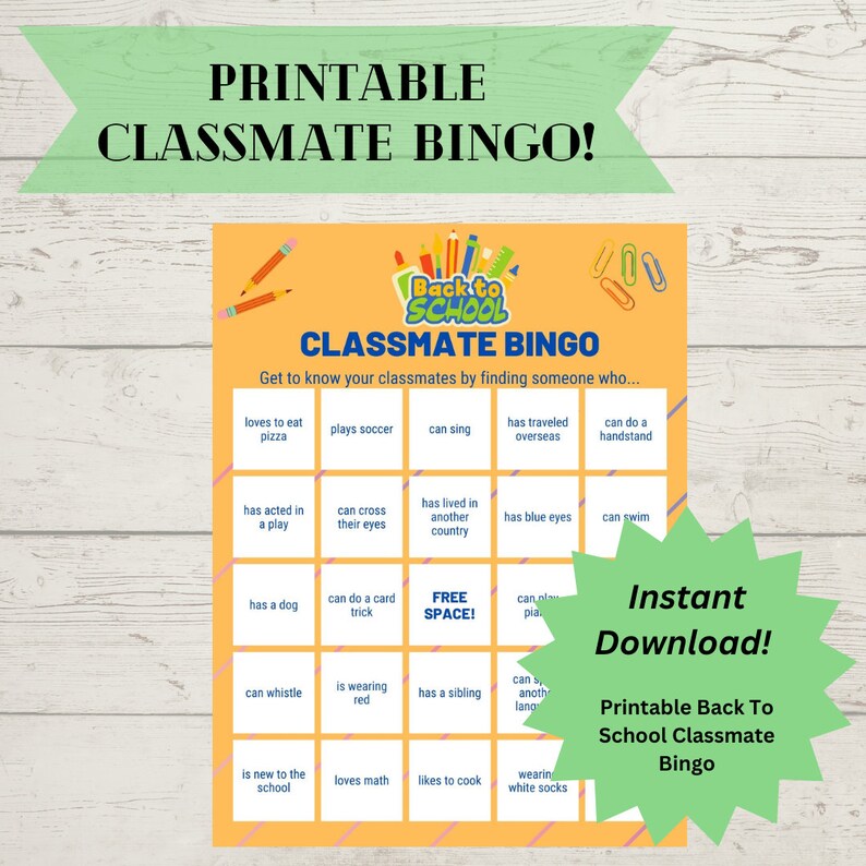 Back to School Classmate Bingo - Instant Download (printable) - Etsy