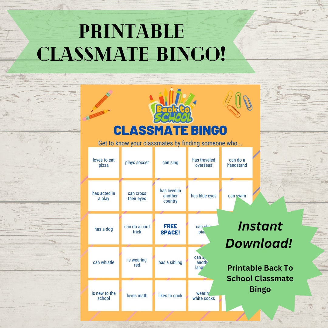 Back to School Classmate Bingo - Instant Download (printable) - Etsy