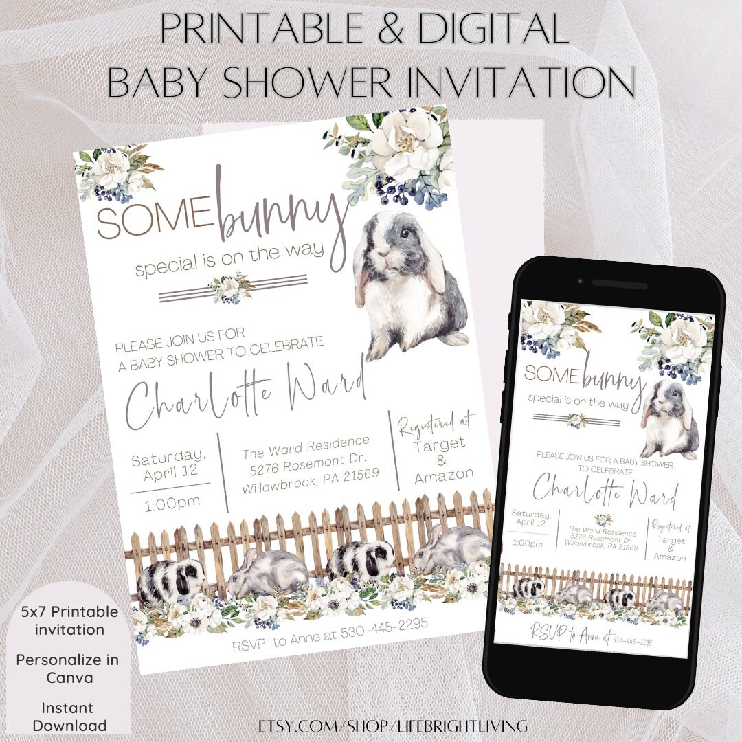 Somebunny Special Baby Shower Invitation | Editable PDF & JPEG - Etsy