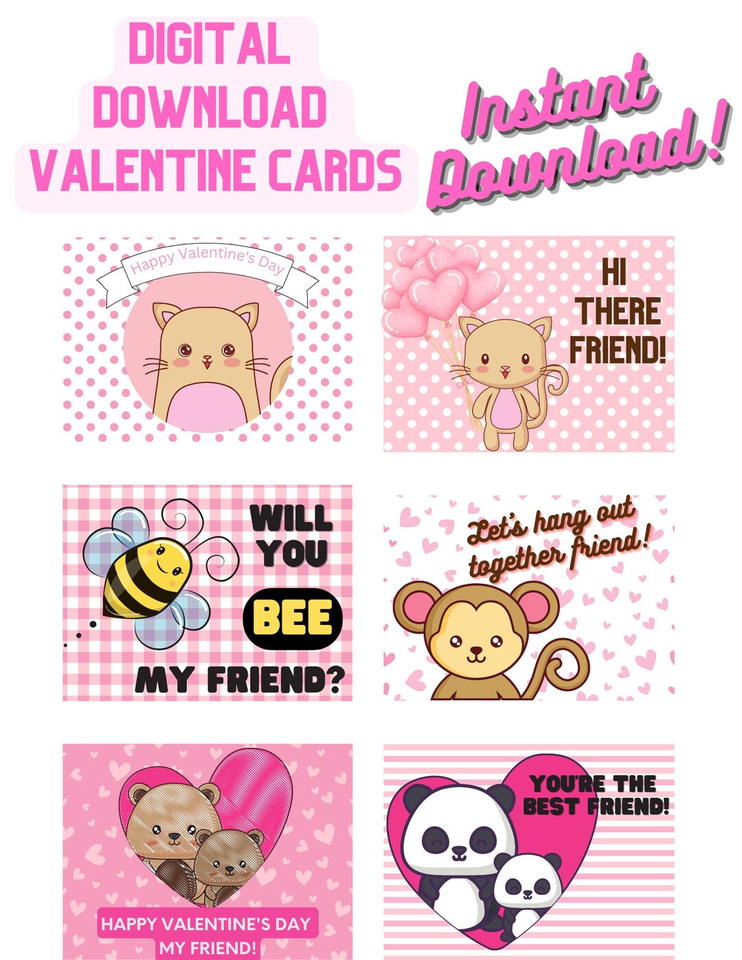 Printable Valentine Cards - Instant Download Set of 6 Cards - Etsy