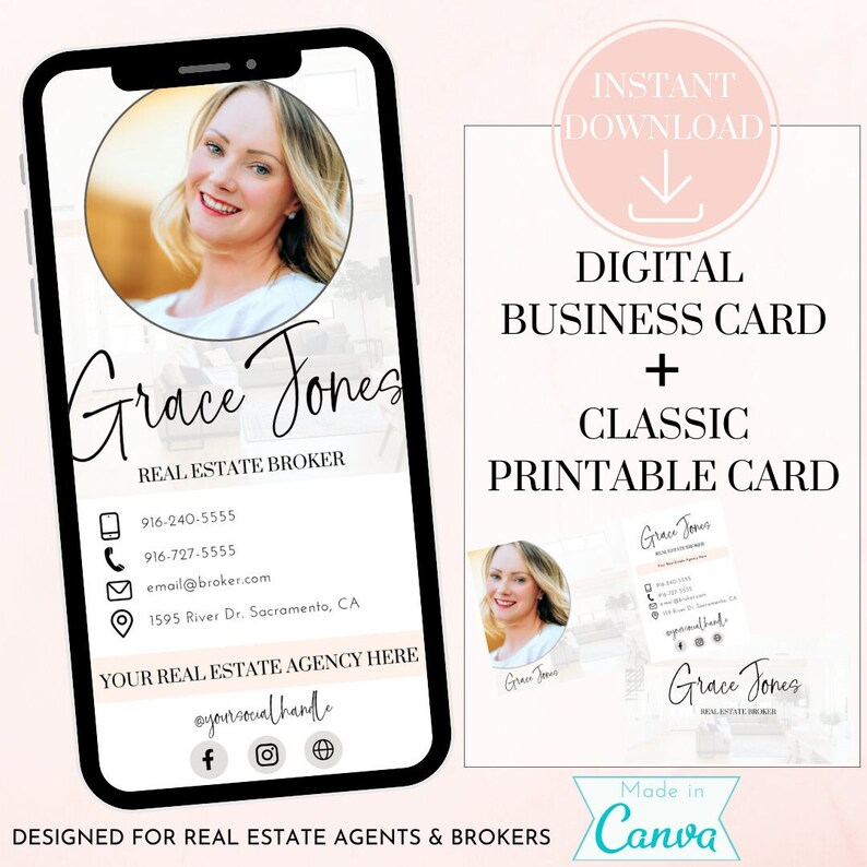 DIGITAL BUSINESS CARD Canva Template | Real Estate Business Card ...