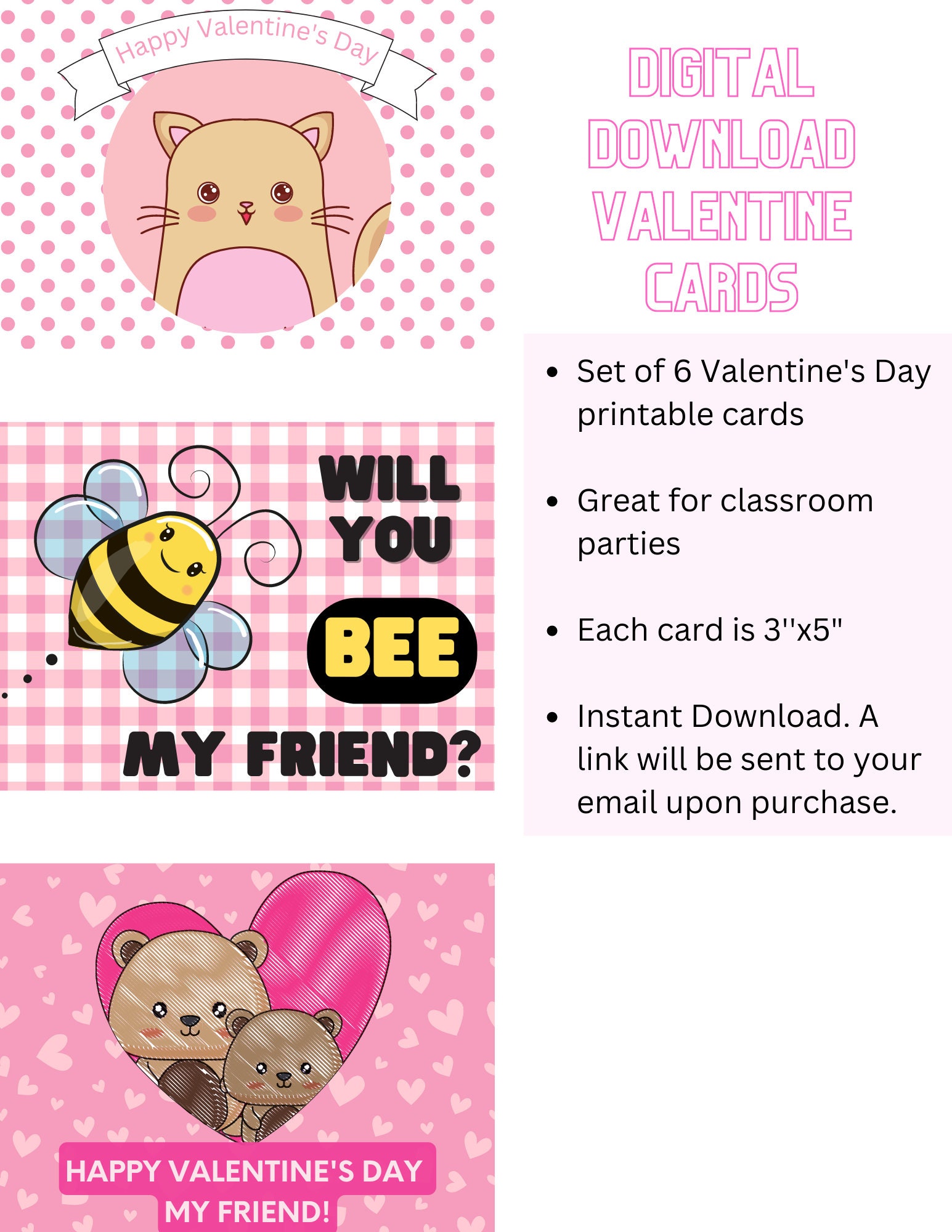 Printable Valentine Cards - Instant Download Set of 6 Cards - Etsy