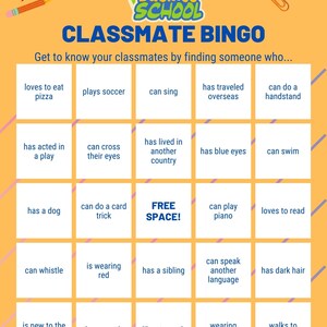 Back to School Classmate Bingo - Instant Download (printable) - Etsy