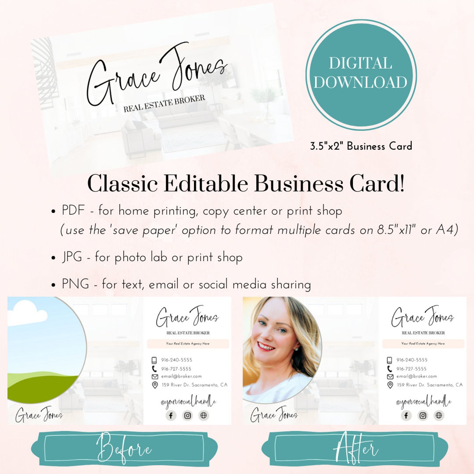 DIGITAL BUSINESS CARD Canva Template | Real Estate Business Card ...