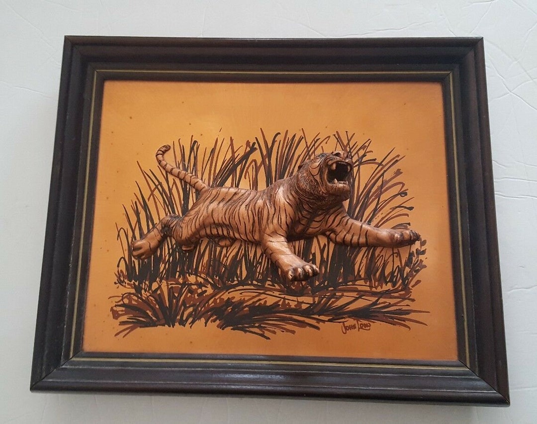Vintage John Louw Framed Copper Raised Relief 3-D Tiger in - Etsy