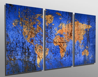 Metal Prints Abstract Deep Red World Map 3 Panel split | Etsy