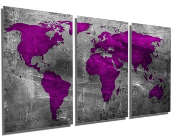 Metal Prints Abstract Deep Red World Map 3 Panel split | Etsy