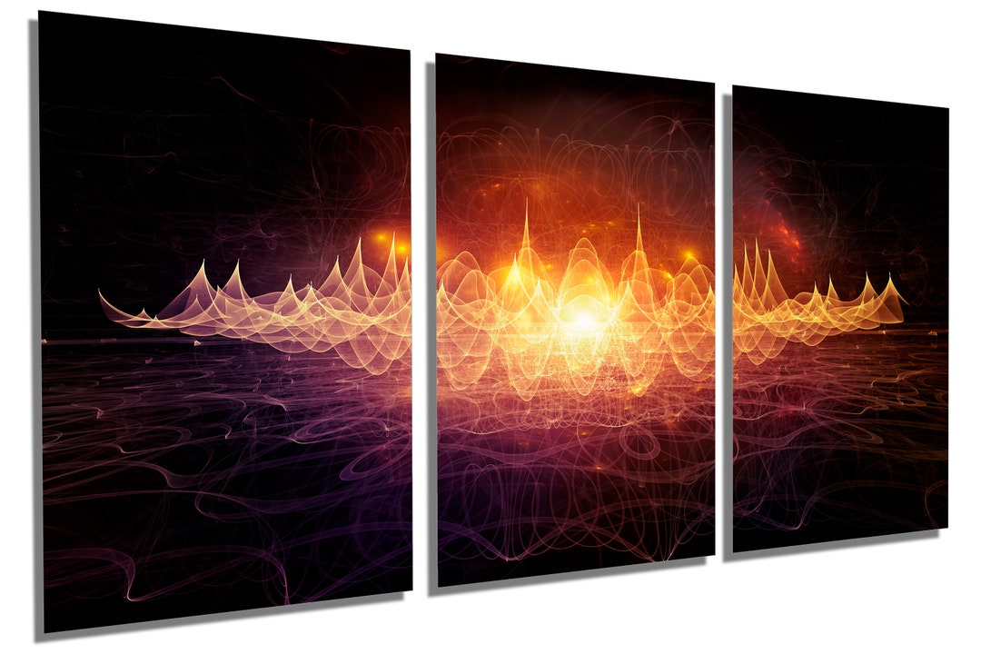 Metal Print - Abstract Sound Wave Wall Art Orange. Fractal Art, Sound ...