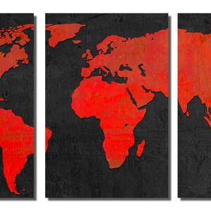 Metal Print Black and Red World Map 3 Panel Split - Etsy