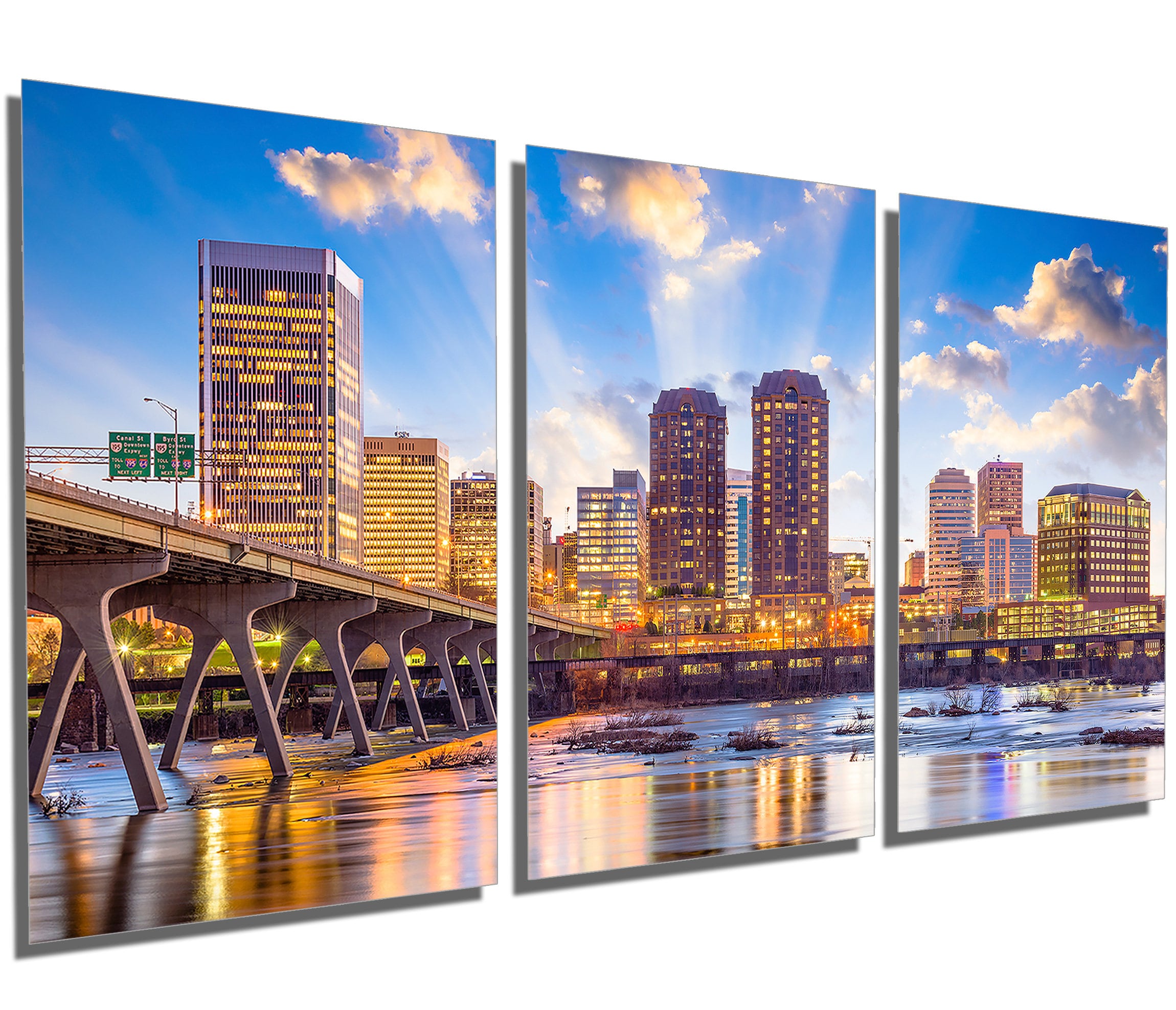 Metal Prints - Richmond, Virginia Skyline - 3 Panel Split, Triptych ...