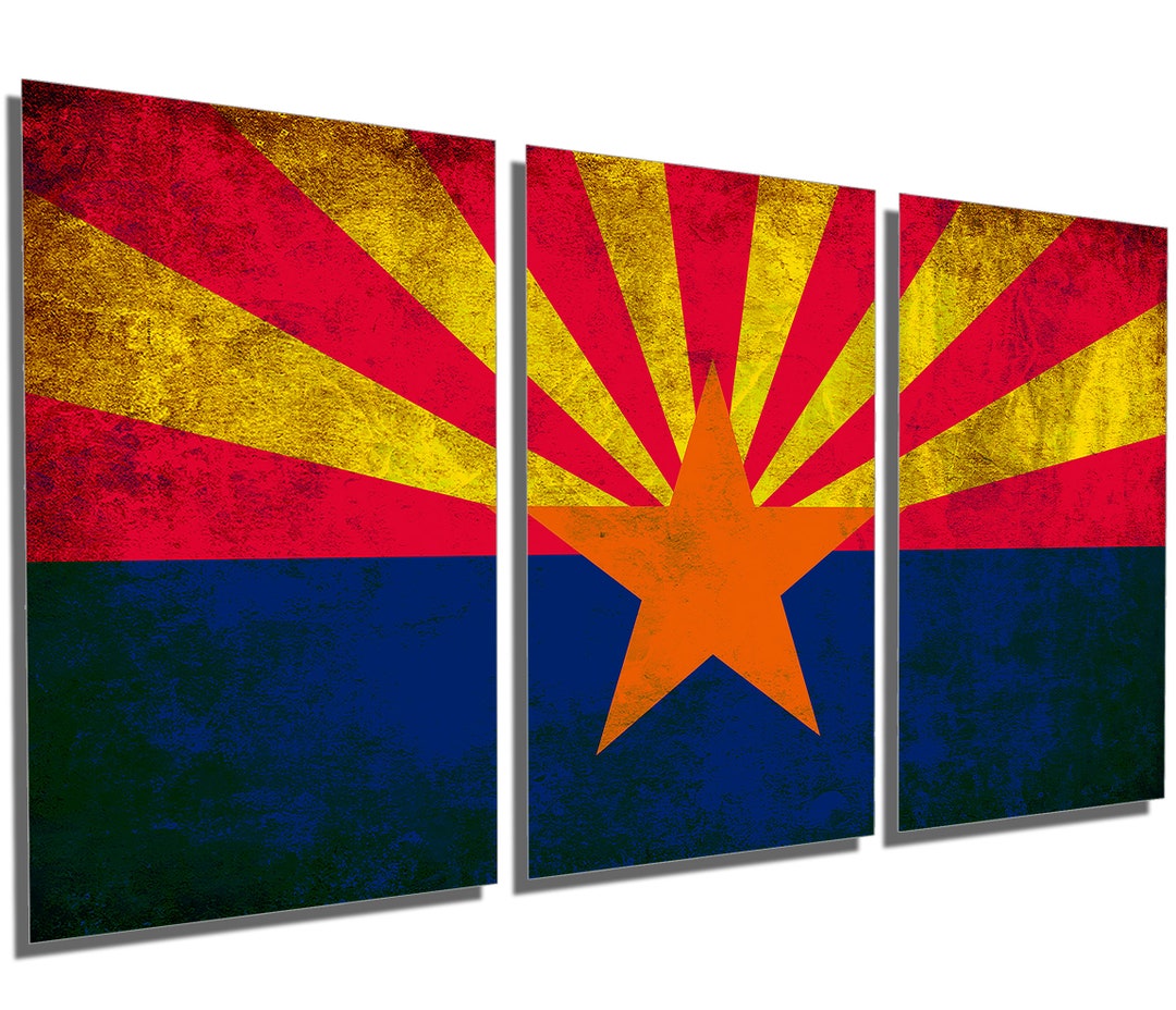 Metal Prints - Arizona State Flag Rustic Grunge - 3 Panel Split ...