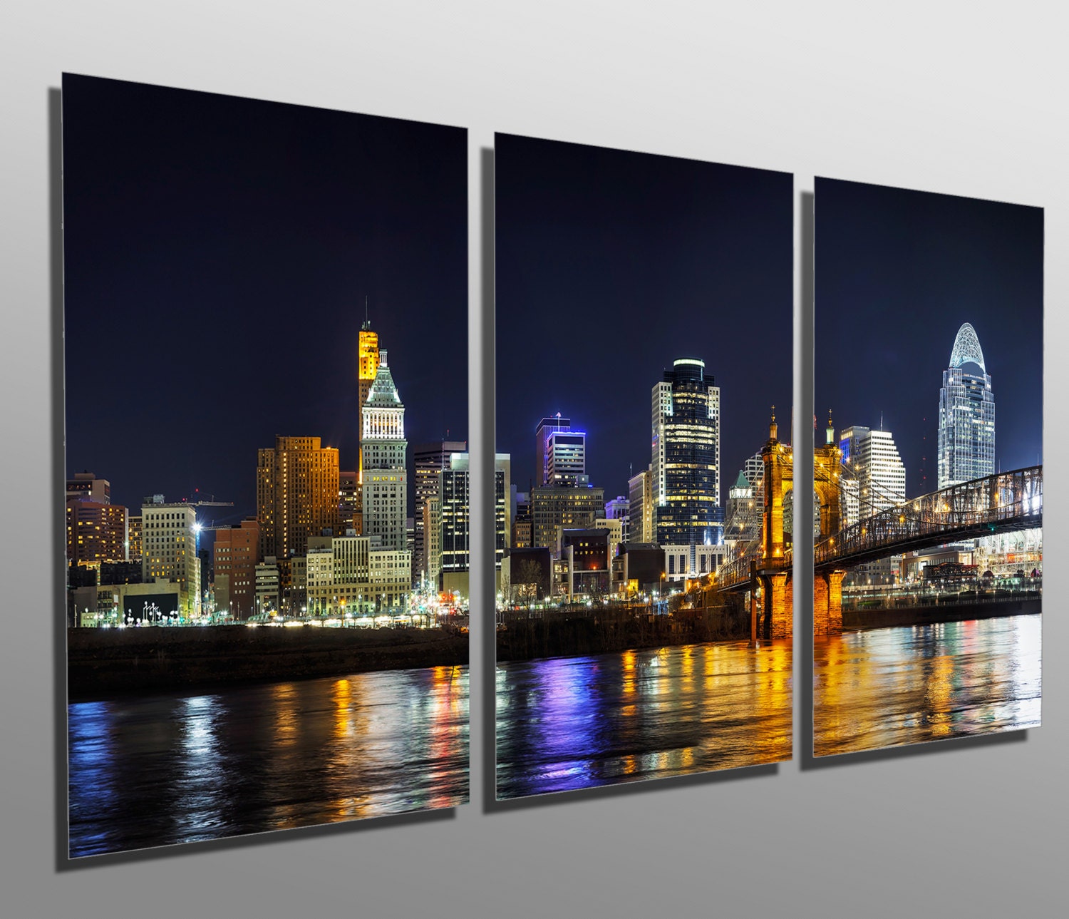 Metal Prints - Cincinnati Skyline - 3 Panel Split (triptych) - Metal ...