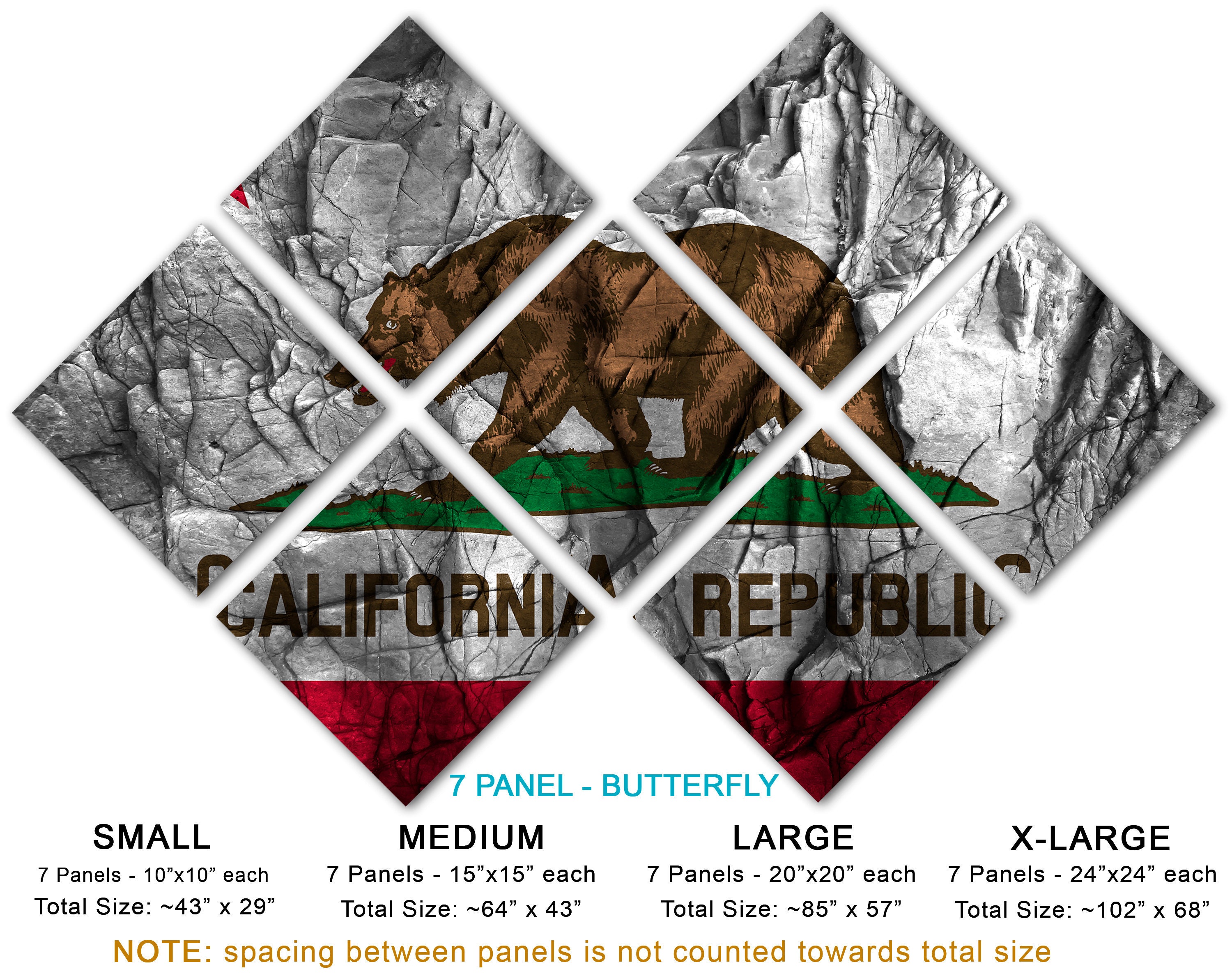 Metal Prints California State Flag Stone Effect 3 Panel | Etsy