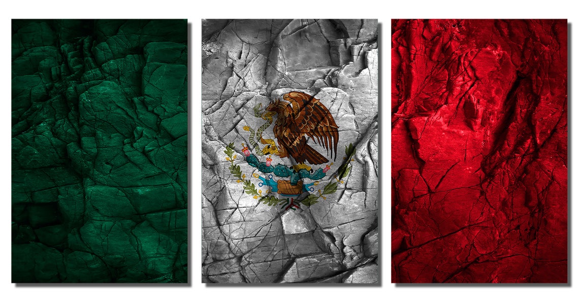 Metal Prints Mexico country Flag Stone Effect 3 Panel | Etsy