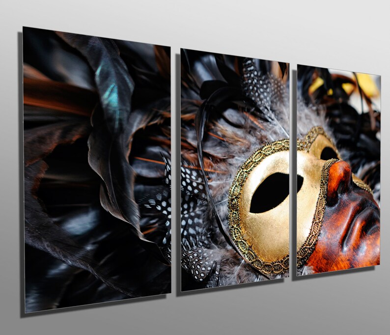 Metal Print Carnival Mask With Feathers 3 Panel Split | Etsy