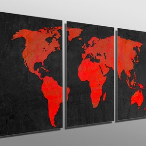 Metal Print Black and Red World Map 3 Panel Split - Etsy