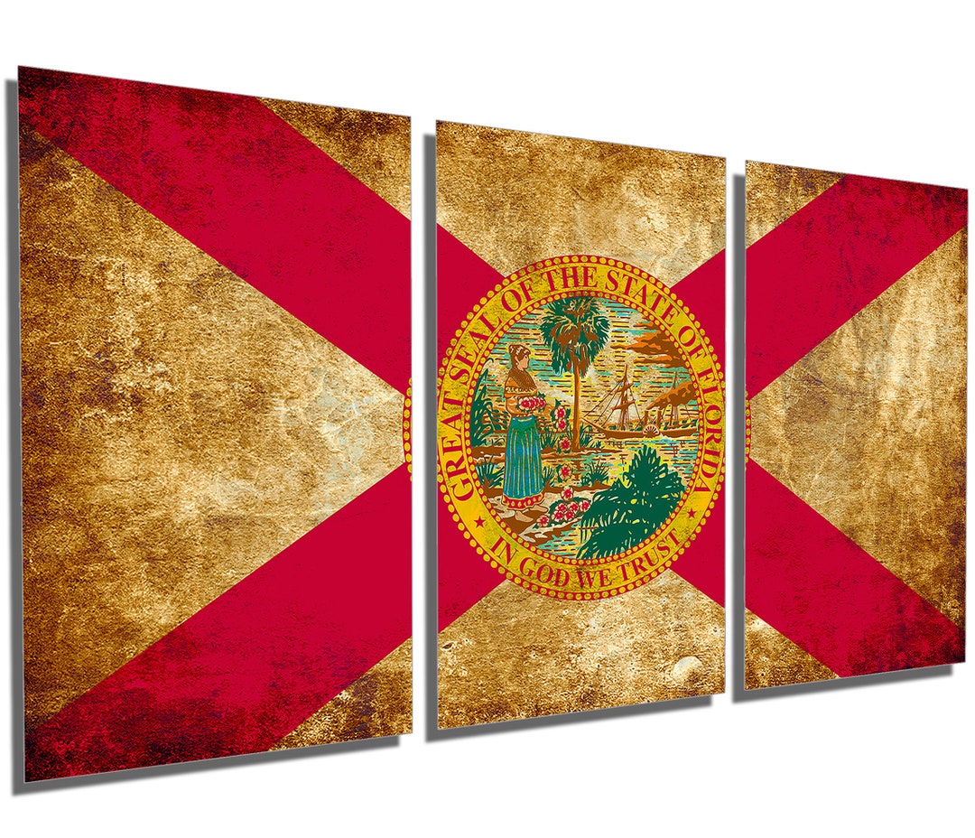 Metal Prints - Florida State Flag Rustic Grunge - 3 Panel Split ...