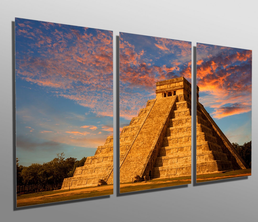 Metal Print - Chichen Itza, Kukulkan Temple - 3 Panel Split, Triptych ...