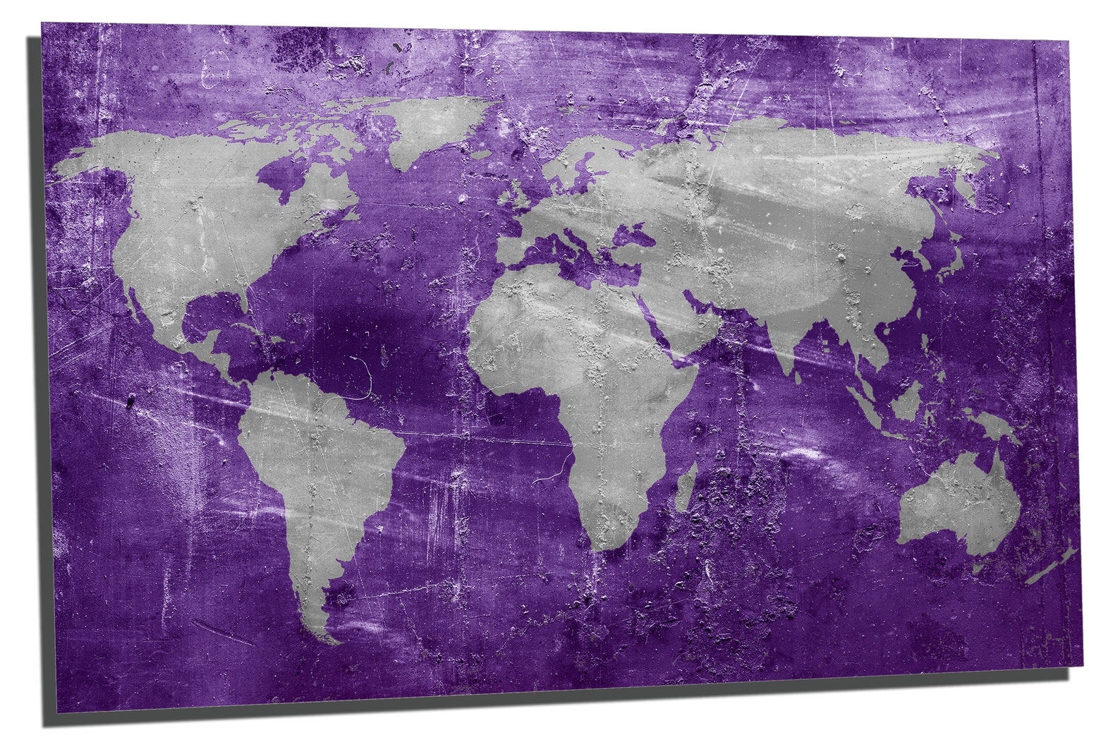 Metal Prints Purple and Silver World Map 3 Panel Split | Etsy