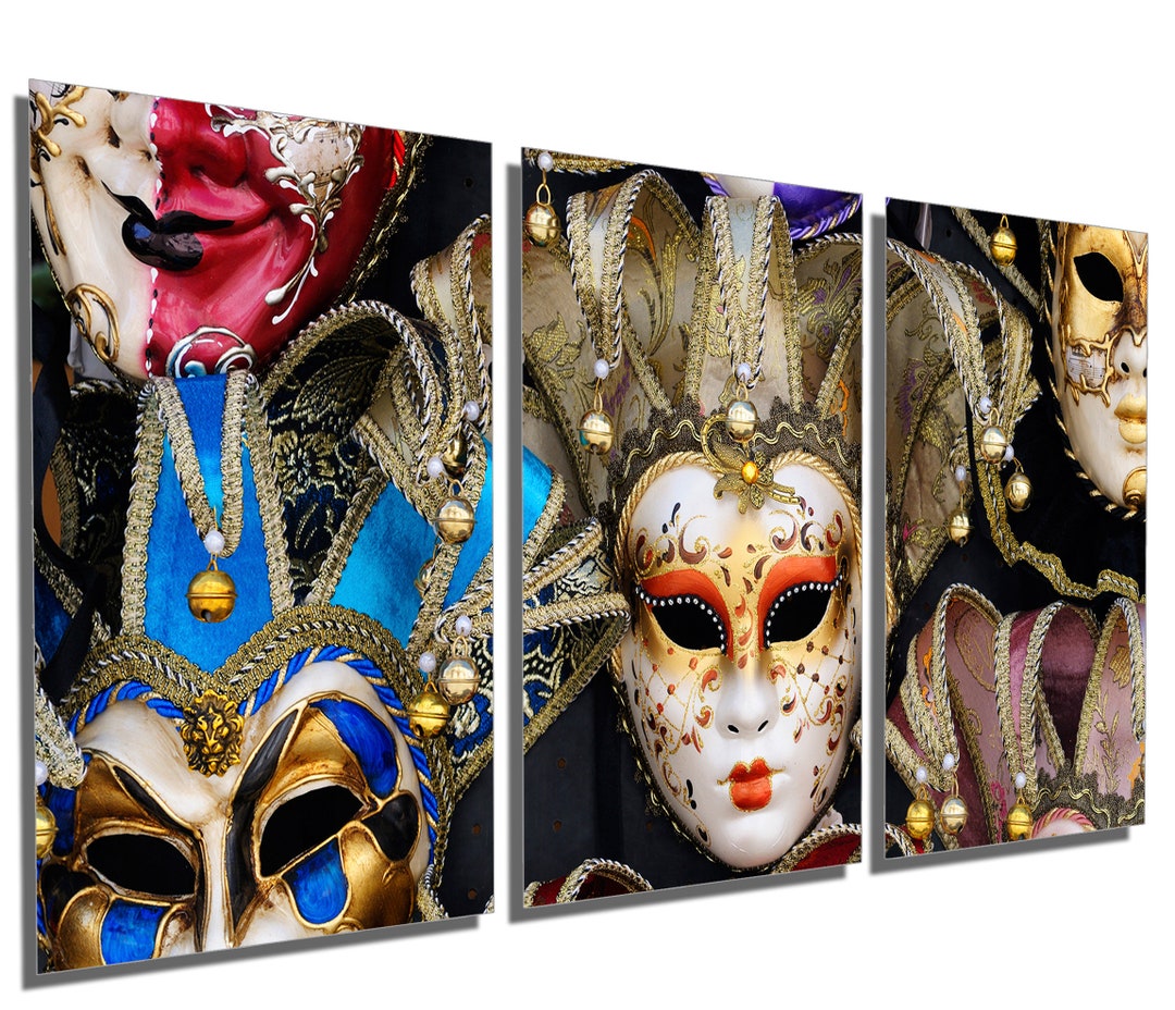 Metal Print Ornate Venetian Masks 3 Panel split, Triptych Metal wall ...