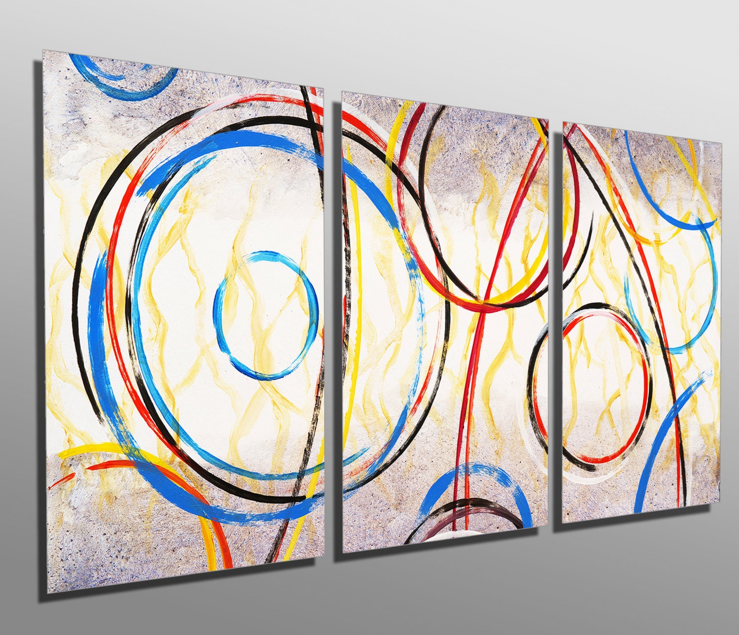 Metal Print - Abstract Circles Art -3 Panel Split (triptych) - Metal ...