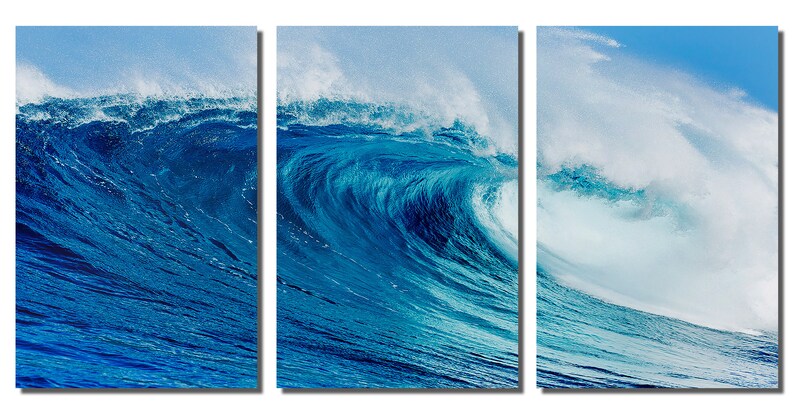Metal Prints - Blue Ocean Wave -3 Panel Split, Triptych - Metal Wall ...