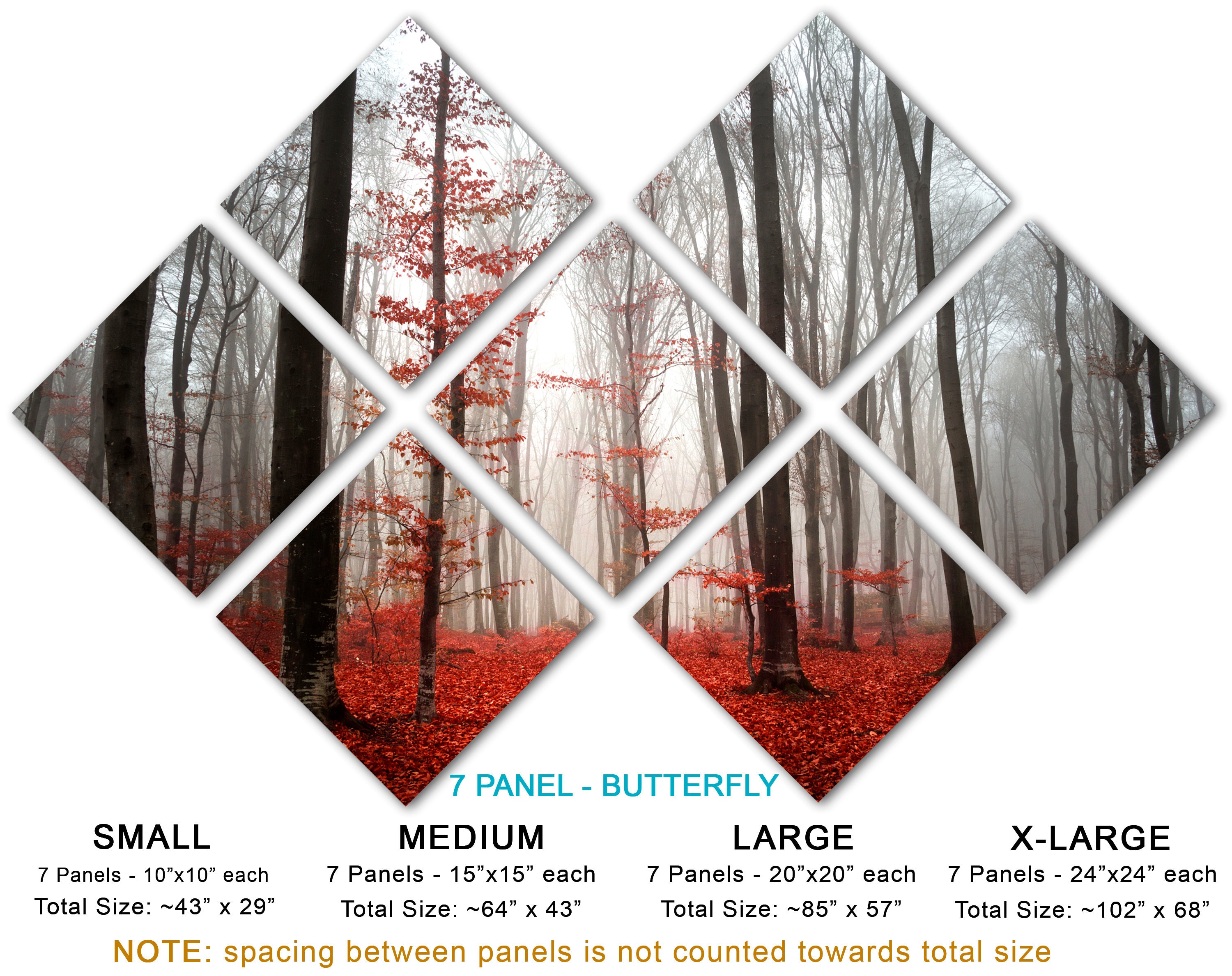 Metal Prints - Red Forest Mist -3 Panel Split, Triptych - Multi Panel ...