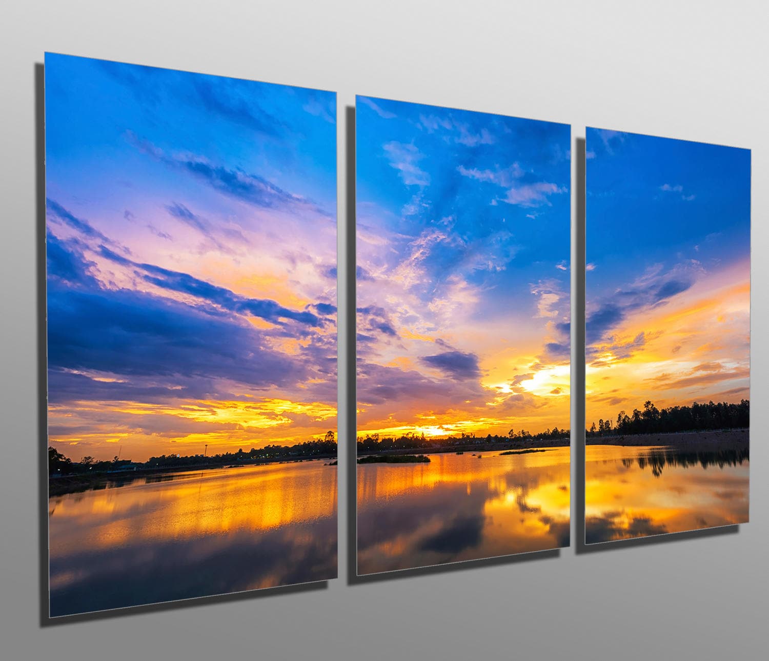 Metal Prints Beautiful Lake Sunset 3 Panel split Triptych | Etsy